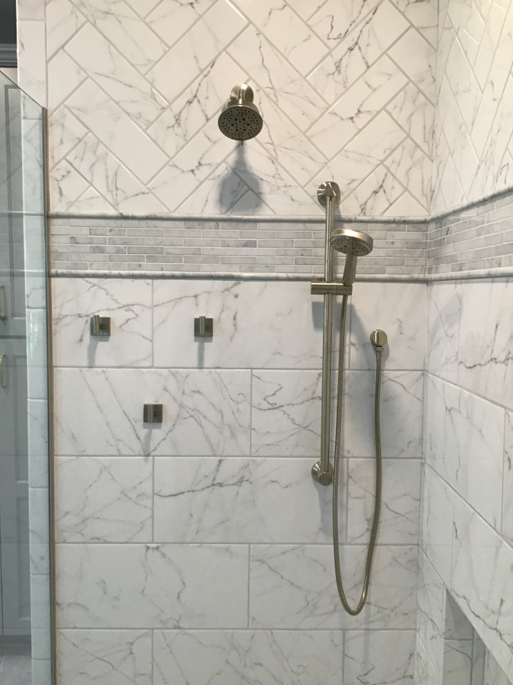 Master Bathroom with Marble Zero Entry Shower - Modern - Bathroom ...