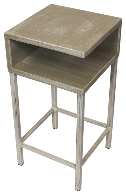 Cottage and Weathered Sisal Drink Table With Sand Dollar and Shelf ...