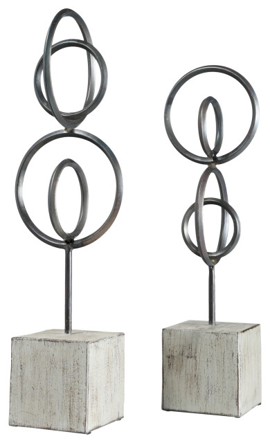 Metal Accent Decor with Interwined Circles and Box Base, Black and Gray ...