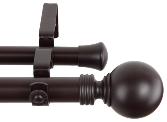 Round Double Curtain Rod 1" 48-84", Mahogany - Traditional - Curtain ...