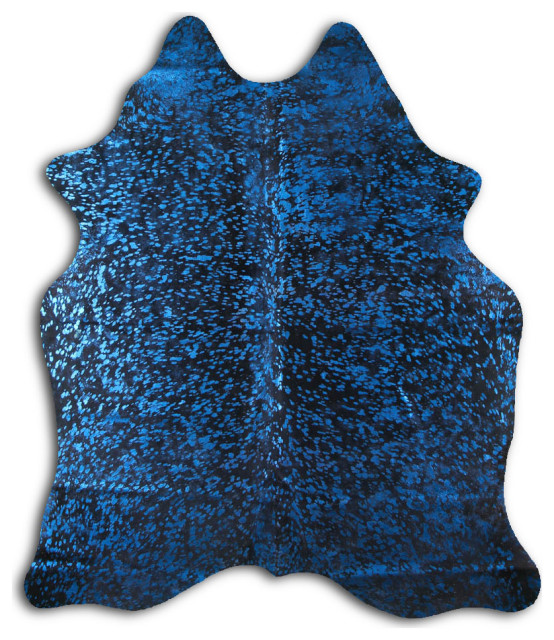 ACID WASHED HAIR ON Cowhide Rug DE BLUE METALLIC ON BLACK, 5'x7' to 6 ...