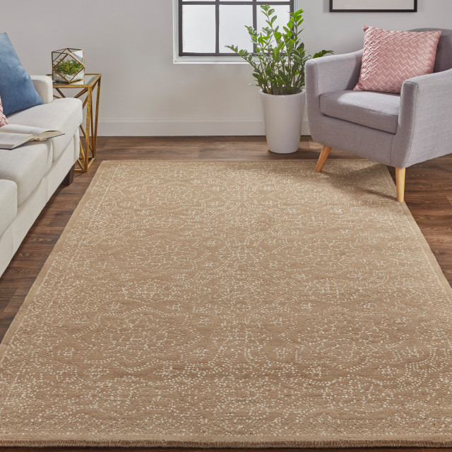 Feizy R8044TPE Modern Family Hand Tufted Tan / Ivory Area Rugs, 8' x 10 ...