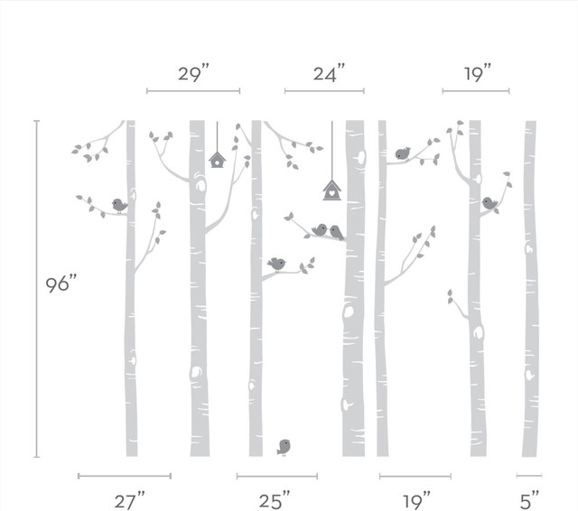 Birch Tree with Bird Wall Decals, Large - Contemporary - Wall Decals ...