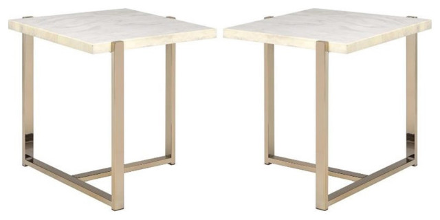 Home Square 23" Modern Metal End Table in Gold and White - Set of 2 ...
