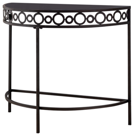 Mia Crescent Entryway Console Table, Pewter Metal and Black Tempered ...