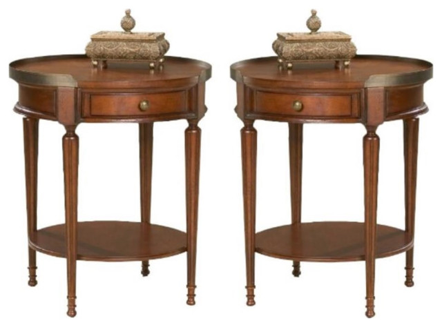 Home Square Transitional Round Accent Table in Plantation Cherry - Set ...