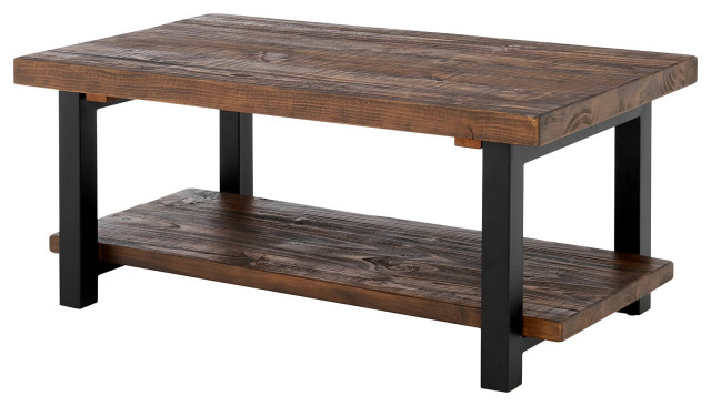 Rustic Industrial Coffee Table, Metal Frame With Pine Top, Open Shelf ...