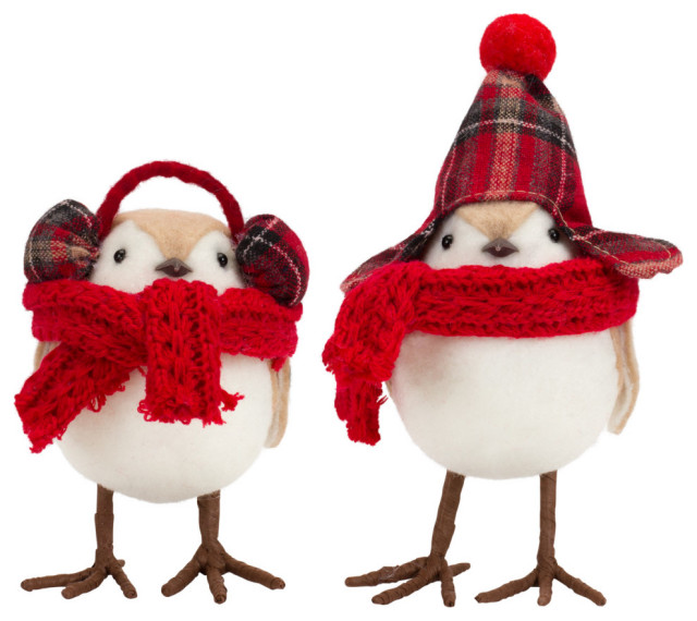 Bird With Scarf and Hat, 12-Piece Set - Traditional - Holiday Accents ...