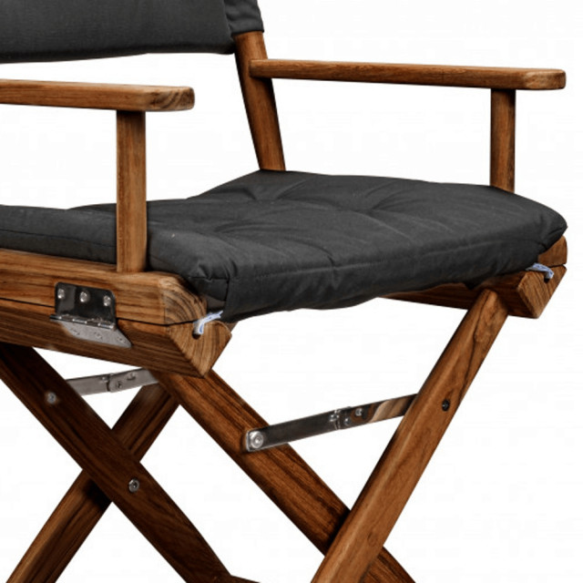 Black And Brown Solid Wood Director Chair With Black Cushion - Outdoor ...