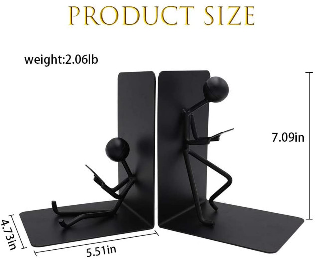 Metal Black Heavy Duty Man Bookend Studious Reading Book - Contemporary ...