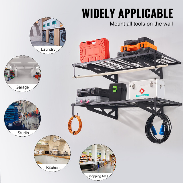 VEVOR 2-Pieces 4x2' Garage Storage Shelving Wall Mounted Heavy Duty ...