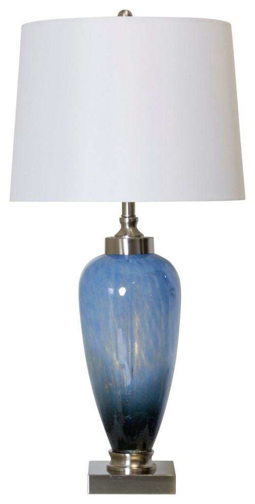 Ezra, Ombre Art Glass LED Table Lamp, Blue, Black, Gray, Brushed Steel ...