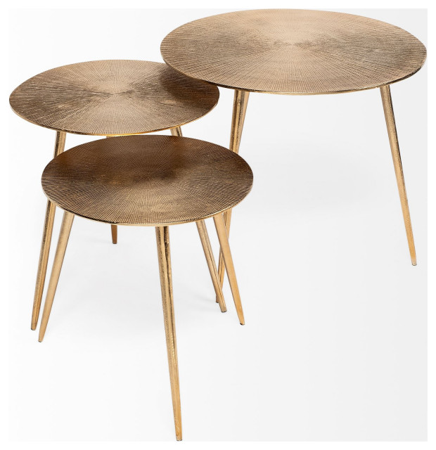 Reva III (Small) Gold Cast Aluminum 3-Legged Round Accent Table ...