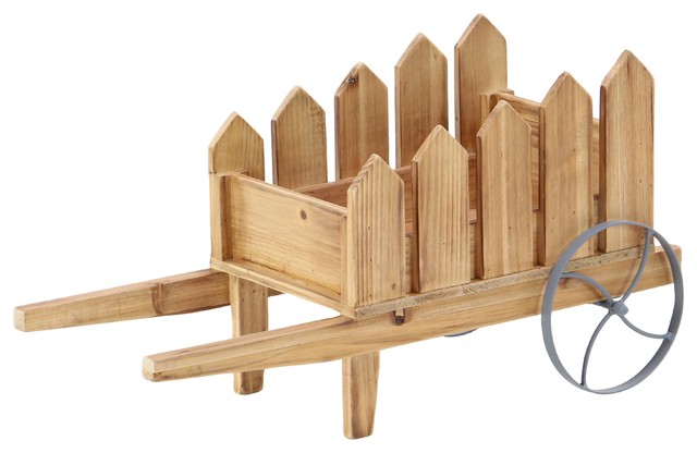 Farmhouse Wood and Iron Picket Fence Flower Cart, Beige - Farmhouse ...