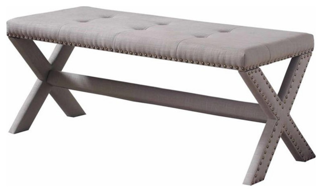 Best Master Fabric Upholstered Square Accent Bench In Neutral Gray Nail