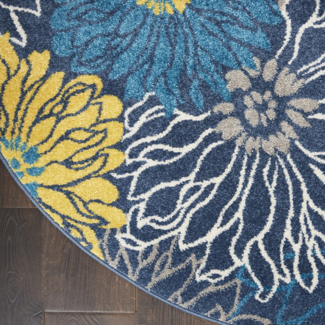 8' Blue Round Floral Power Loom Area Rug - Contemporary - Area Rugs ...