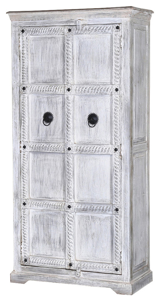 Winter White Tudor Reclaimed Wood Rustic Armoire - Farmhouse - Armoires ...