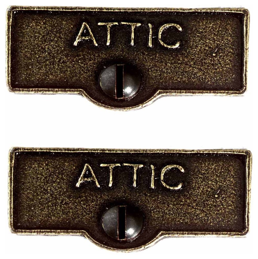 2 Switch Plate Tags ATTIC Name Signs Labels Cast Brass | - Transitional ...