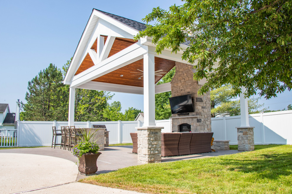 Open Gable Pool House with Fireplace and Grilling Area - Patio - St ...