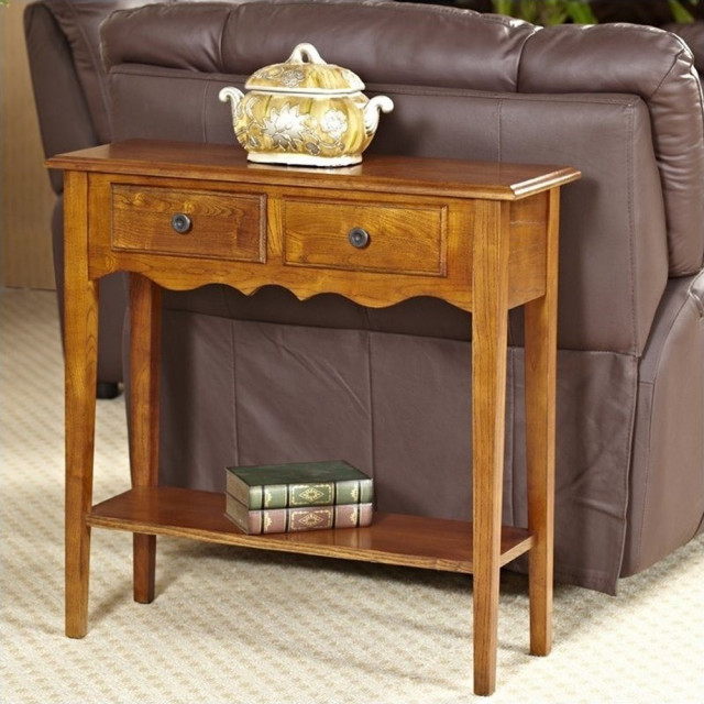 Leick Petite Two Drawer Wood Console Table in Medium Oak - Transitional ...