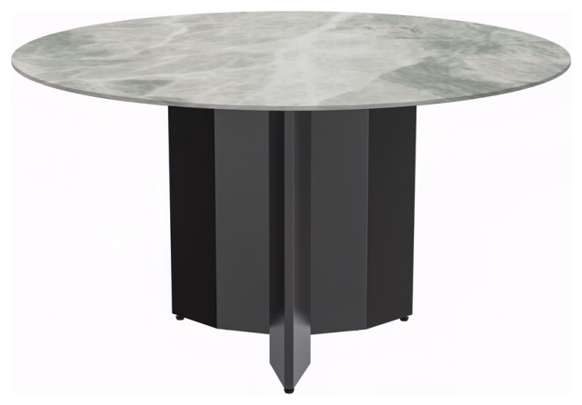Round Dining Table Black Base with 60 Round Light Grey Sintered Stone ...