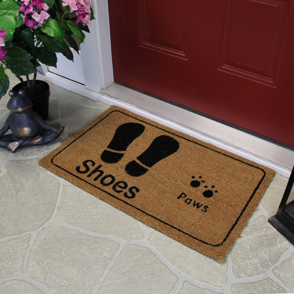 Beige and Black Shoe Prints With Paw Prints Doormat, 18"x30 ...