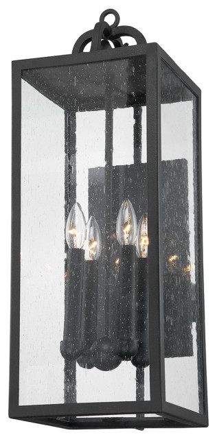 Caiden 4 Light Exterior Wall Scone, Forged Iron Frame, Clear Seeded ...