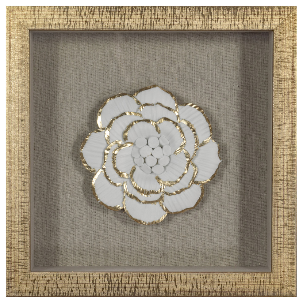 Gold Ceramic Flower Shadow Box Wall Décor (MS39291AP) - Contemporary ...