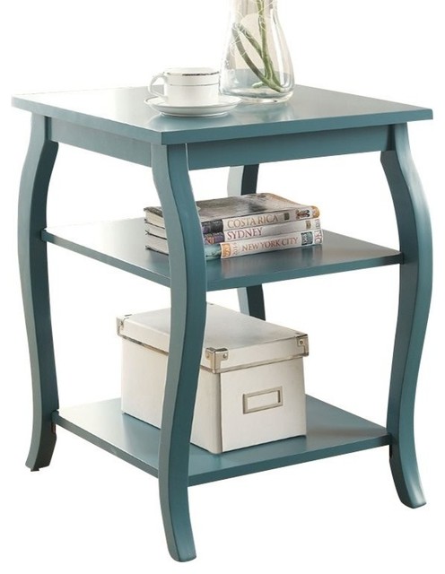 Bowery Hill 2 Shelves Square Wood End Table with Cabriole Legs in Teal ...