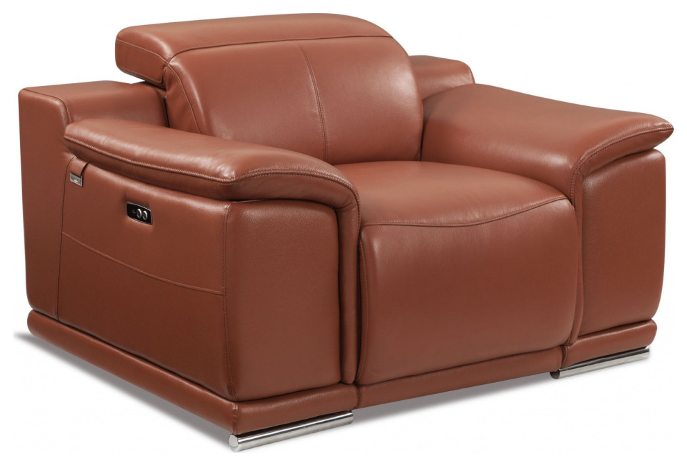 Mod Camel Brown Italian Leather Recliner Chair - Contemporary ...