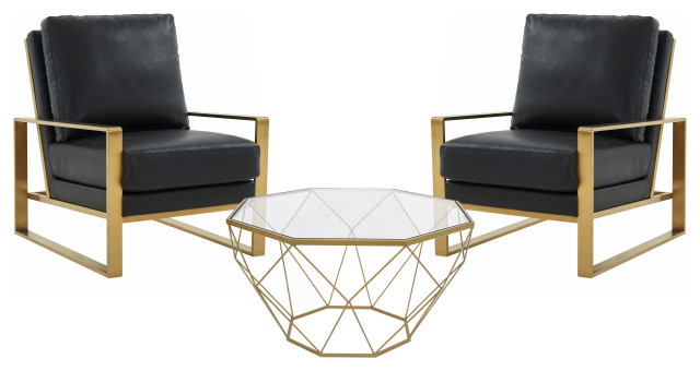 LeisureMod Jefferson Arm Chairs and Coffee Table with Gold Frame ...