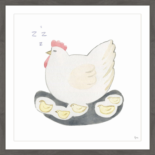 "Poule Sereine" Framed Painting Print, 12"x12" - Farmhouse - Prints And ...