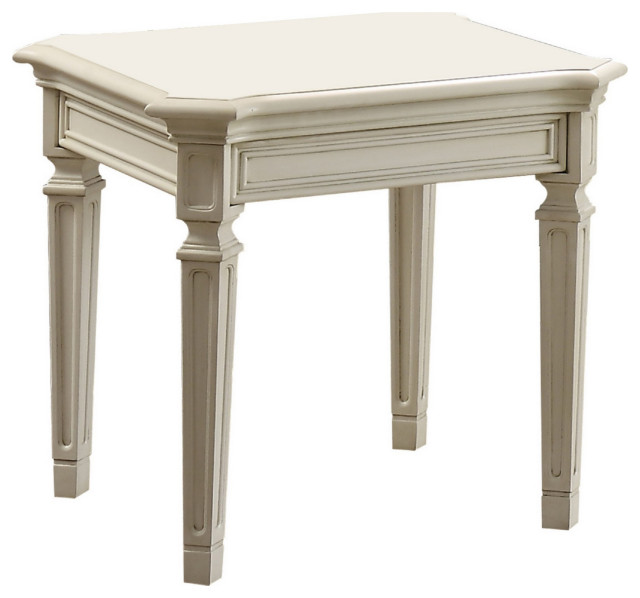 Transitional Wooden End Table with Tapered Recessed Legs, Antique White ...