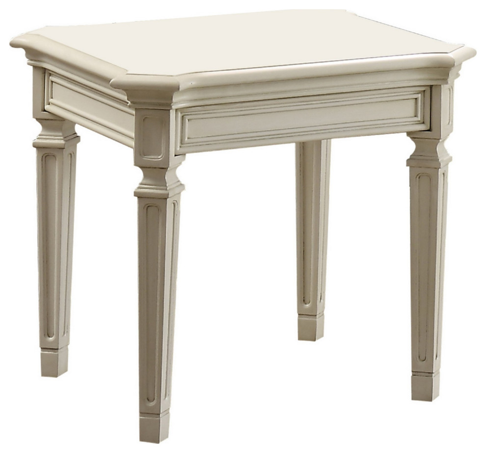 Transitional Wooden End Table with Tapered Recessed Legs, Antique White ...