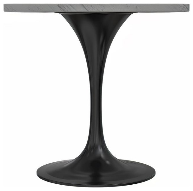 27 Square Dining Table, Black Base with Laminated White Marbleized Top ...