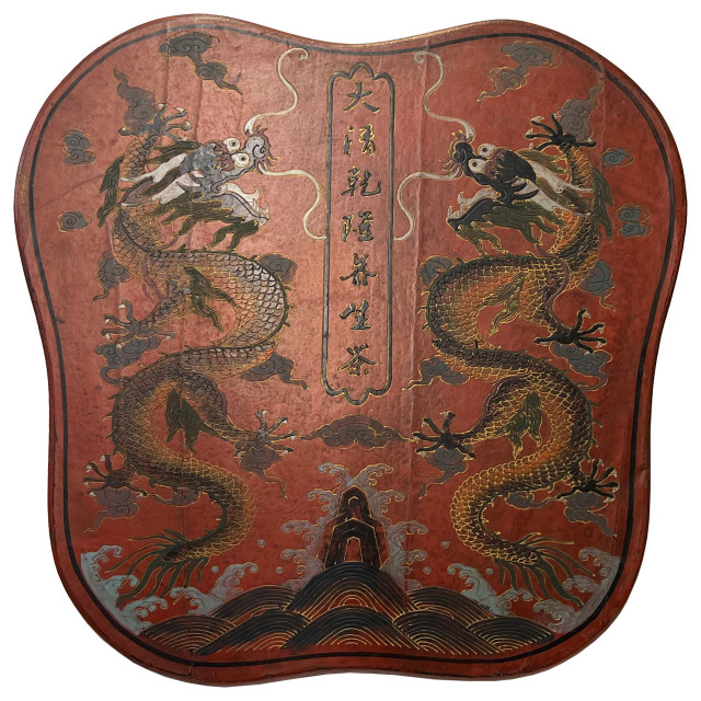 Chinese Distressed Brick Red Dragons Graphic Square Shape Box Hws3393 ...