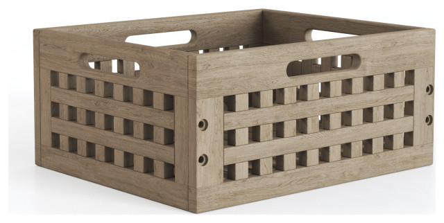 Grate Large Size Teak Storage Bin, 7" Tall - Transitional - Bathroom ...