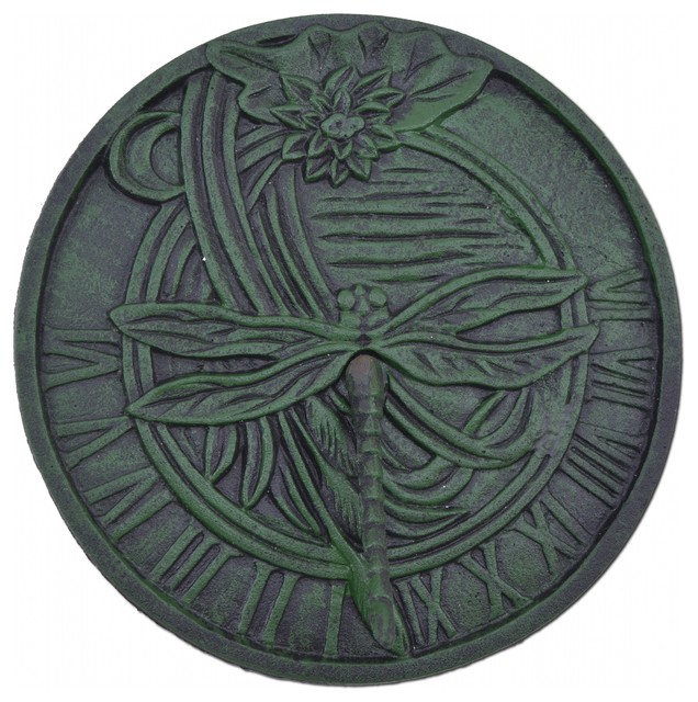 Decorative Dragonfly Garden Sundial, Green, 9.75" - Contemporary ...