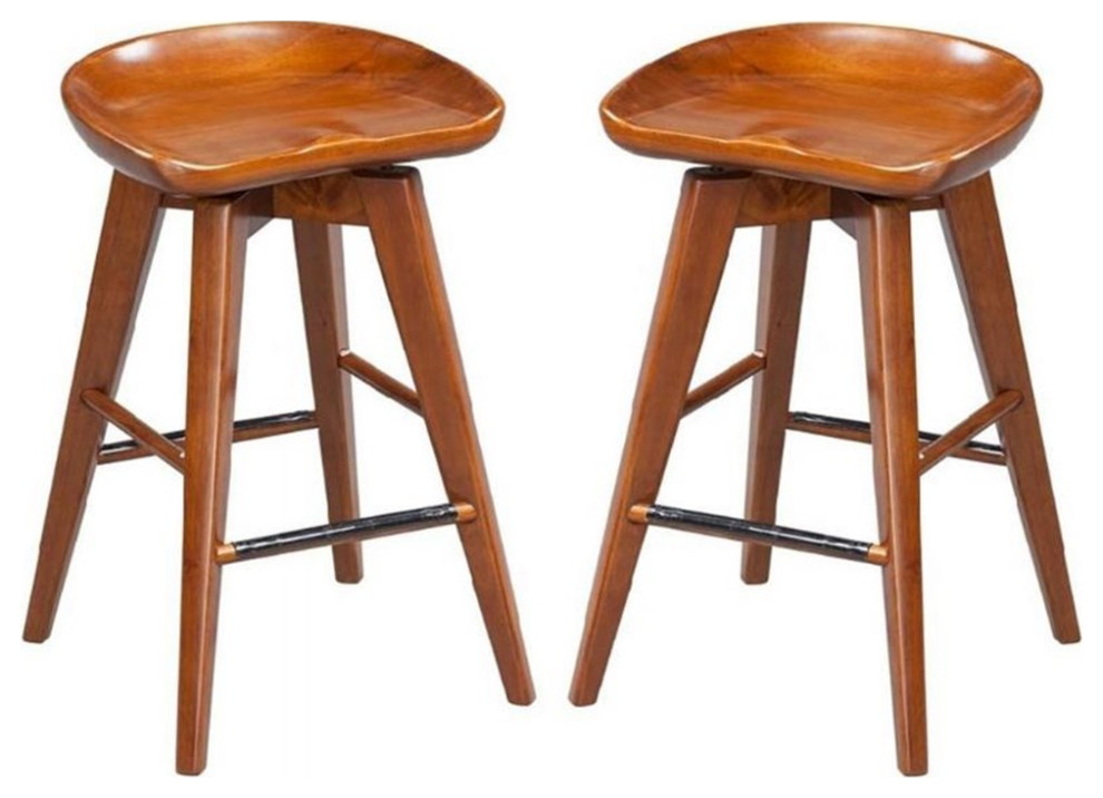 Home Square 17.5" Solid Wood Swivel Counter Stool in Brown - Set of 2 ...