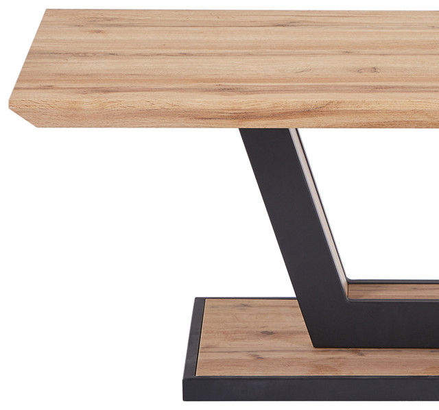 Modern MDF/Metal Rectangular Coffee Table, Natural/Black - Transitional ...