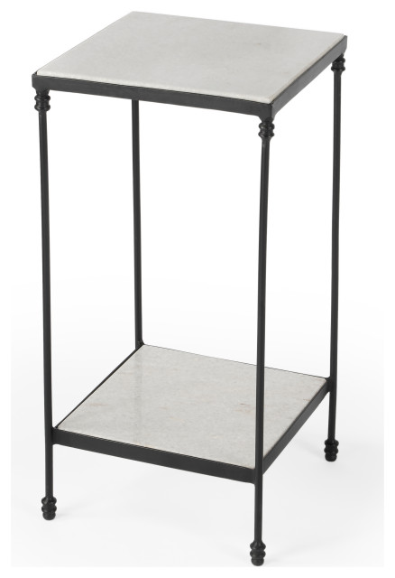 Larkin Outdoor Marble and Iron Side Table - Transitional - Outdoor Side ...