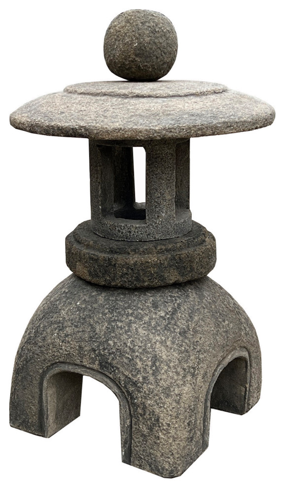 Chinese Gray Brown Round Stone Lamp Zen Garden Lantern Hws3076 - Asian ...