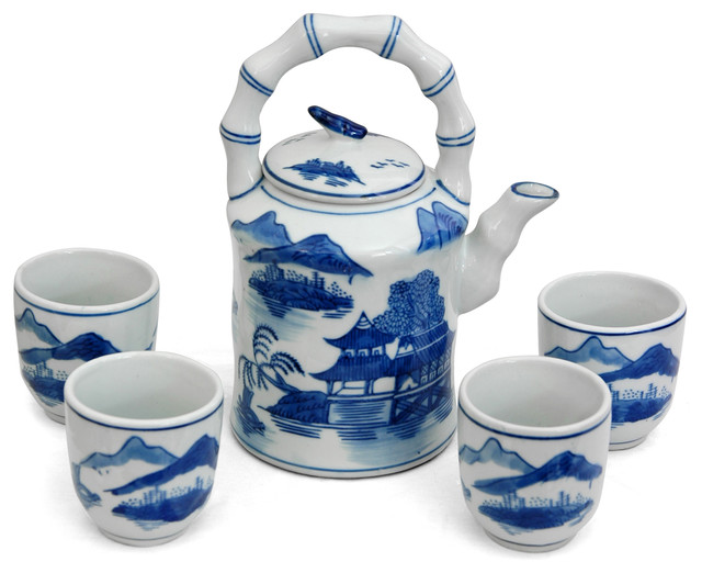 Landscape Blue and White Porcelain Tea Set - Asian - Tea Sets - by ...