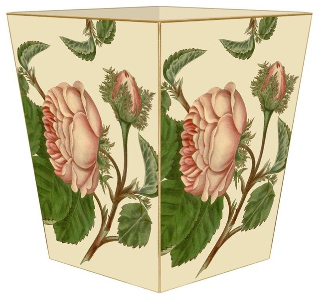 WB8636, Antique Rose Ivory Wastepaper Basket - Traditional ...