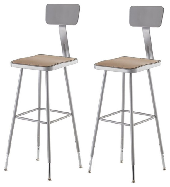 Pemberly Row 32-39" Metal Heavy Duty Stool with Backrest in Brown/Gray ...