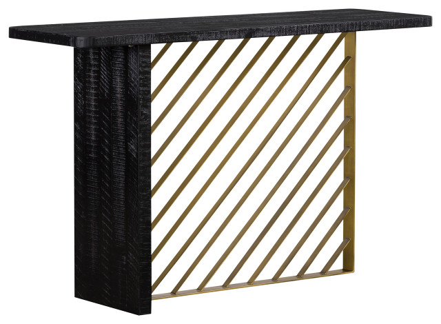 Benzara BM236340 Wooden Console Table With Metal Accents, Gold and ...