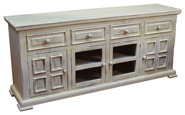 Rustic Solid Wood 73" Whitewashed TV Stand - Farmhouse - Entertainment ...