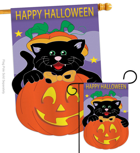 Black Cat Fall Halloween Flags Set - Modern - Flags And Flagpoles - by ...