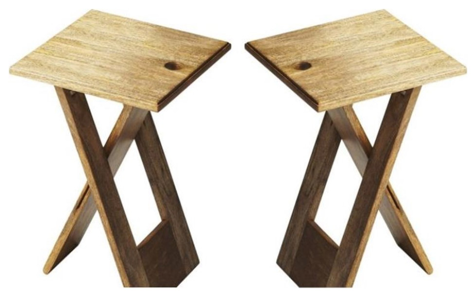 Home Square Transitional Wood Folding Table in Natural Finish - Set of ...