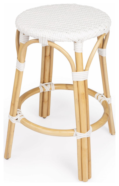 White Rattan Counter Stool - Tropical - Outdoor Bar Stools And Counter ...